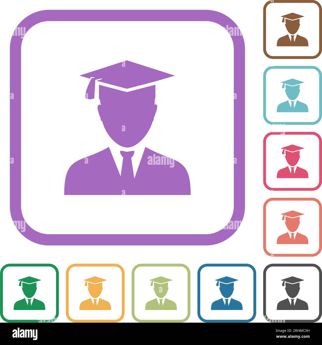 Graduate avatar simple icons in color rounded square frames on white ...
