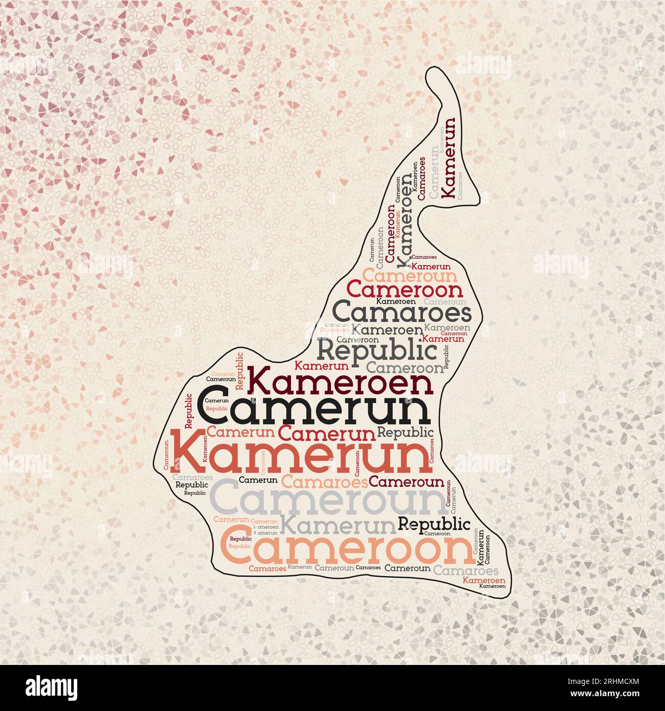 Cameroon shape with country names word cloud in multiple languages ...