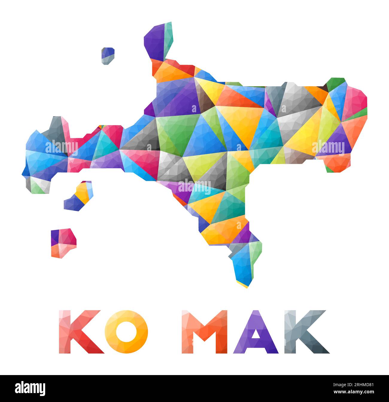 Ko Mak - colorful low poly island shape. Multicolor geometric triangles ...