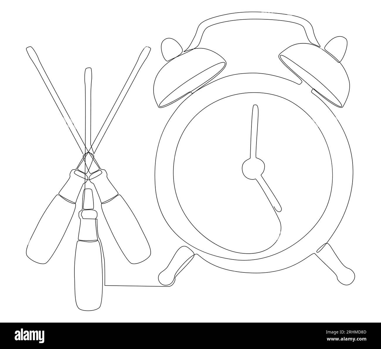 One continuous line of alarm clock with Screwdriver. Thin Line ...