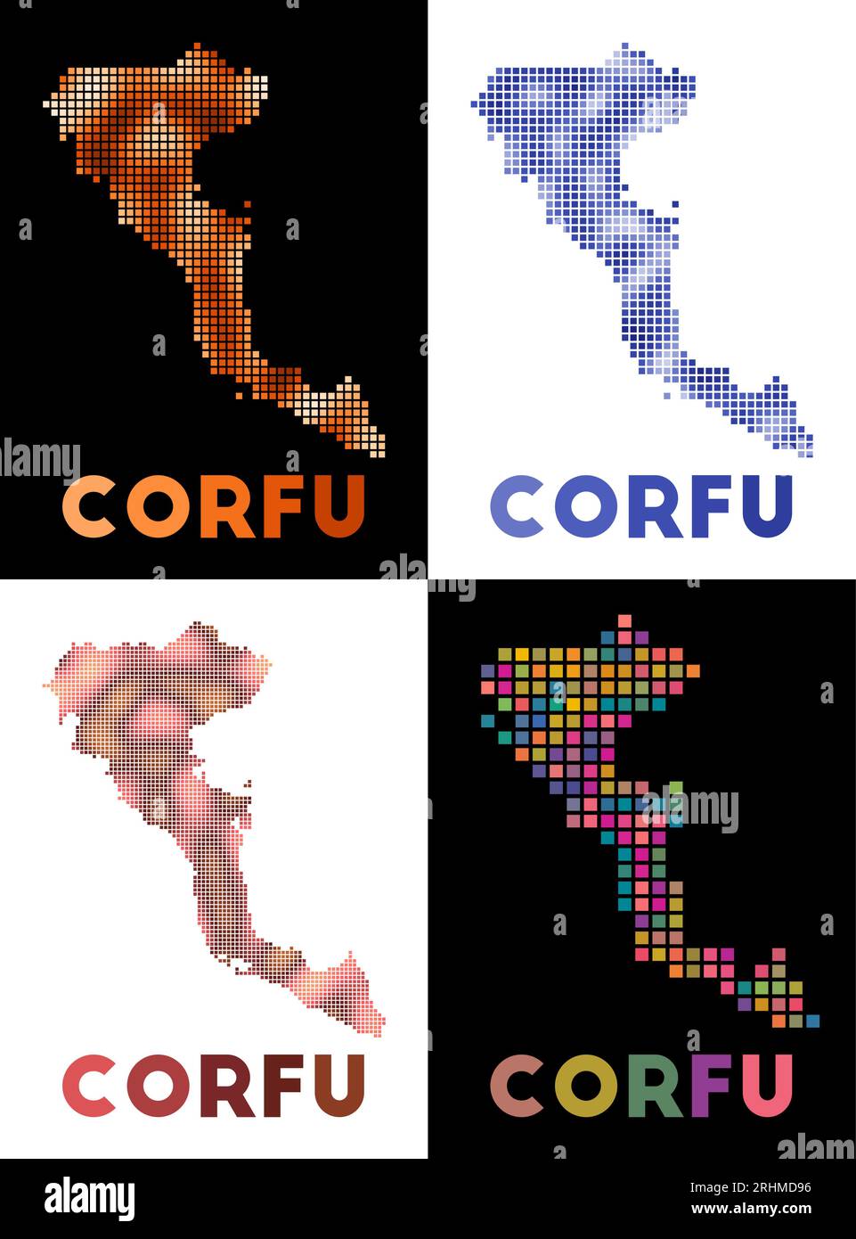 Corfu map. Collection of map of Corfu in dotted style. Borders of the ...