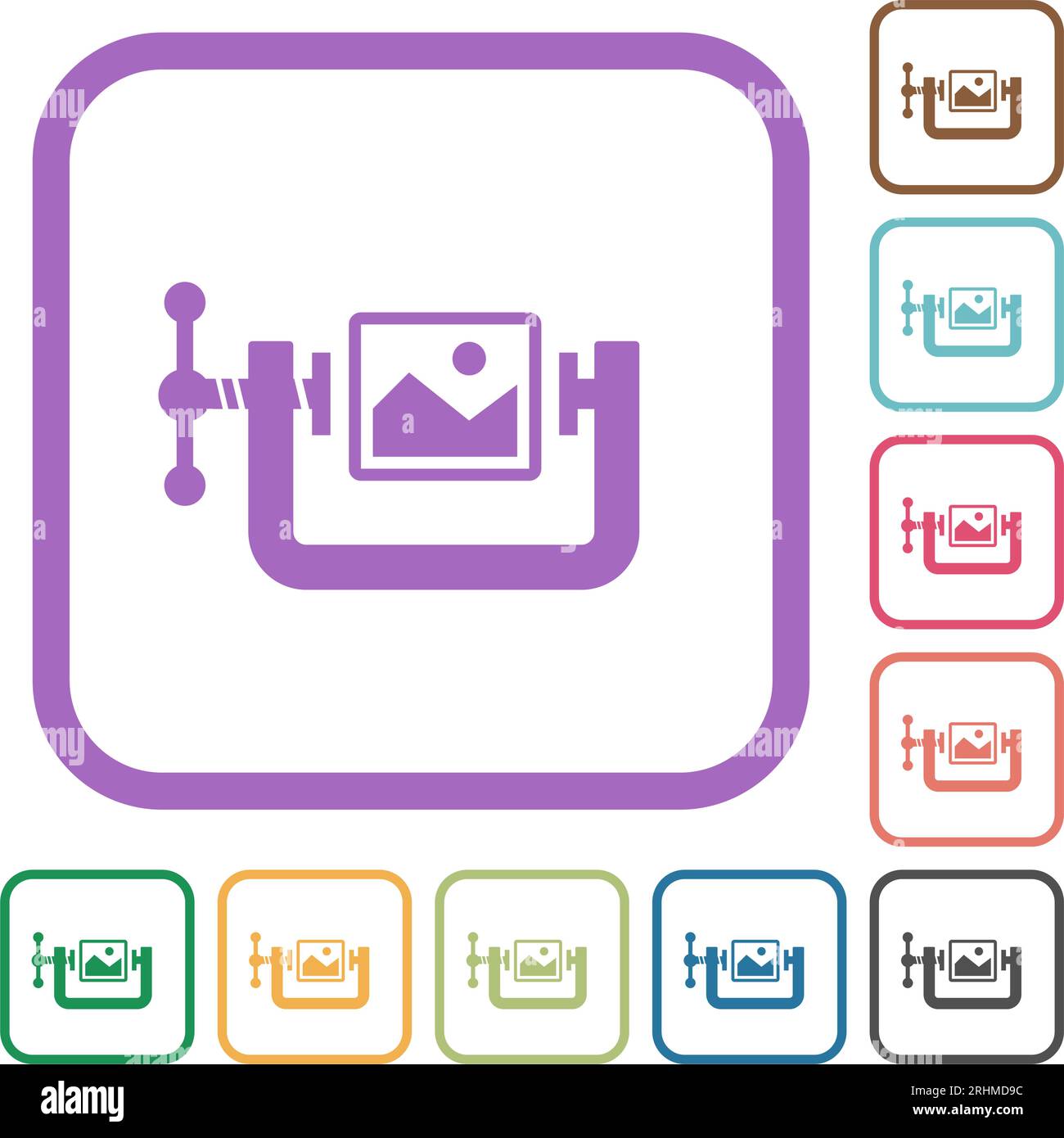 Image compression solid simple icons in color rounded square frames on white background Stock ...