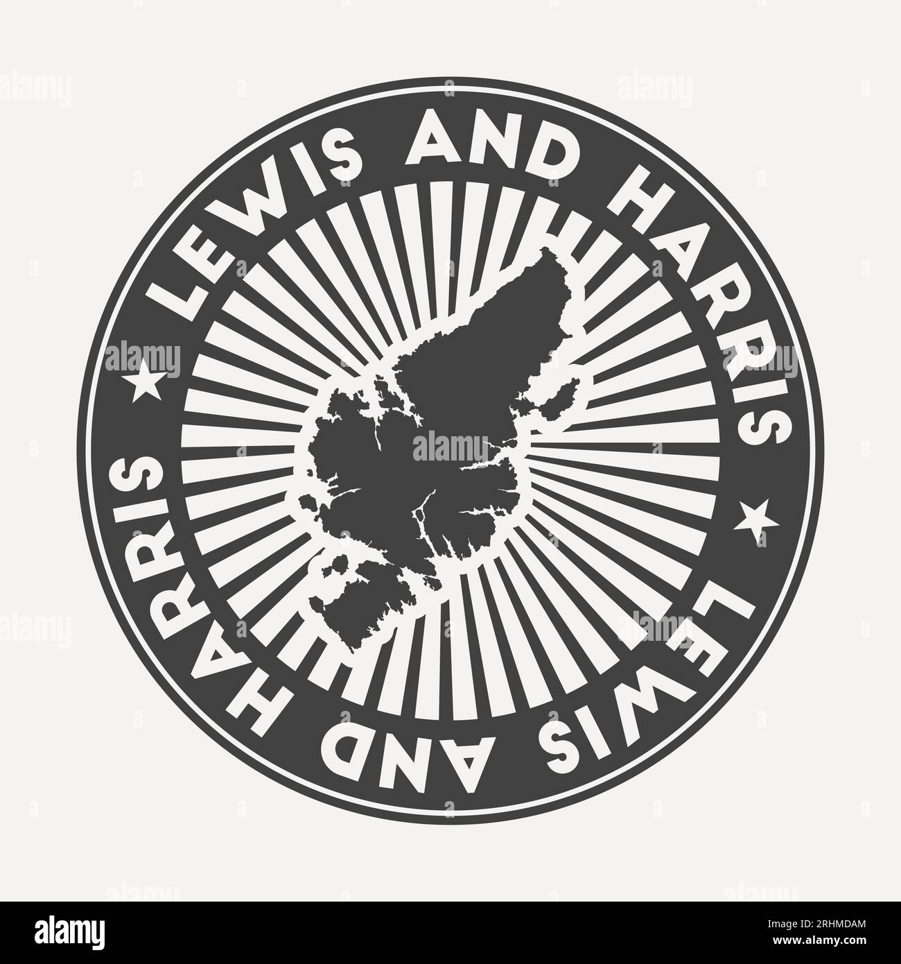 Lewis and Harris round logo. Vintage travel badge with the circular name and map of island ...