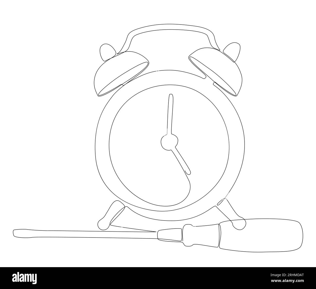 One continuous line of alarm clock with Screwdriver. Thin Line ...