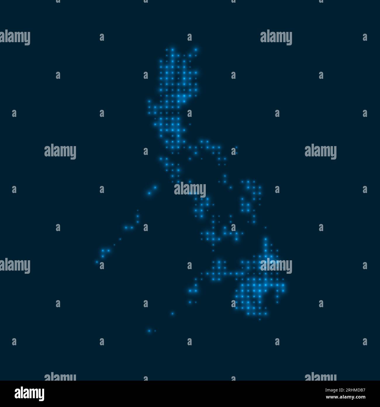 Philippines dotted glowing map. Shape of the country with blue bright ...