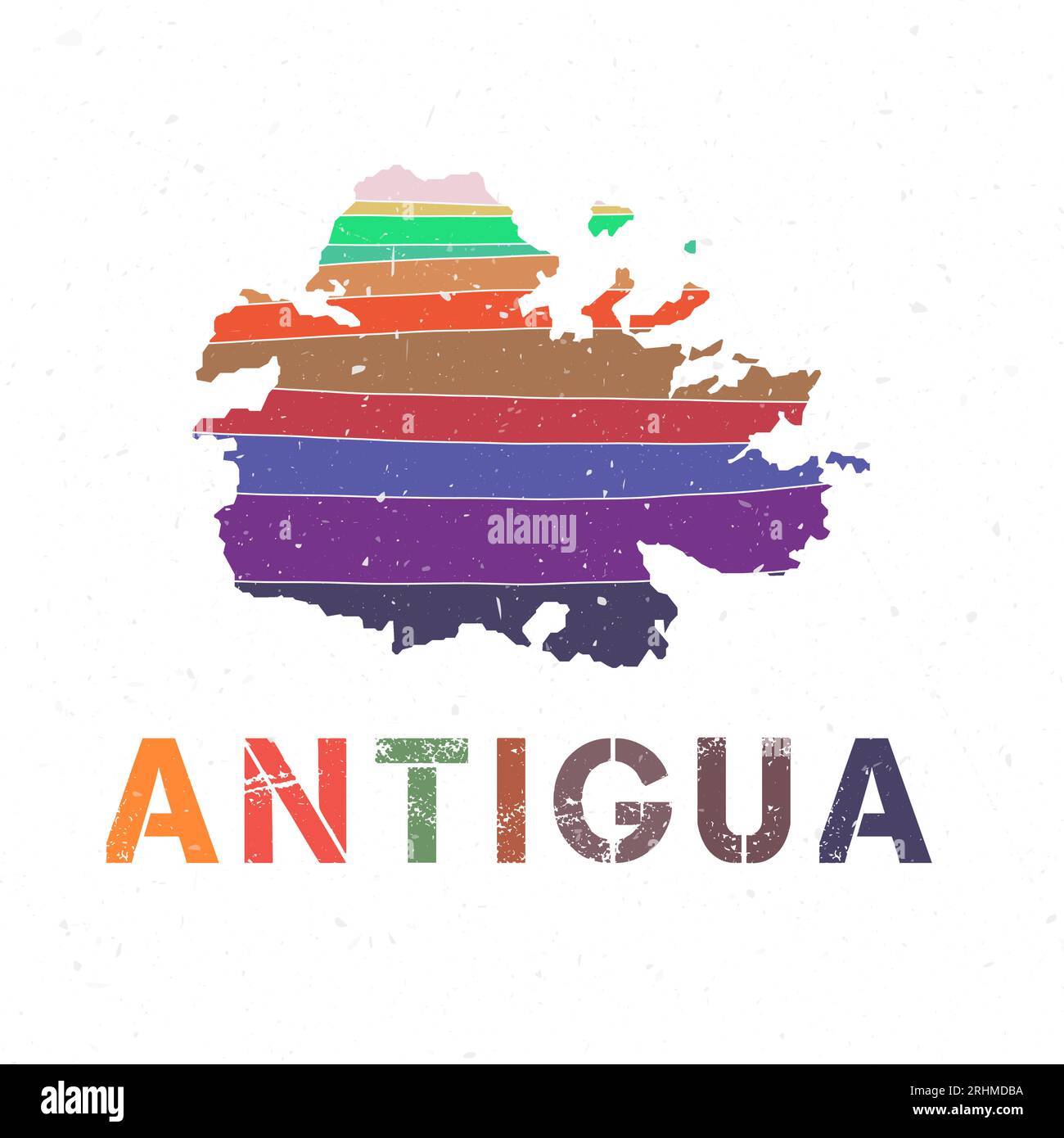 Antigua map design. Shape of the island with beautiful geometric waves ...