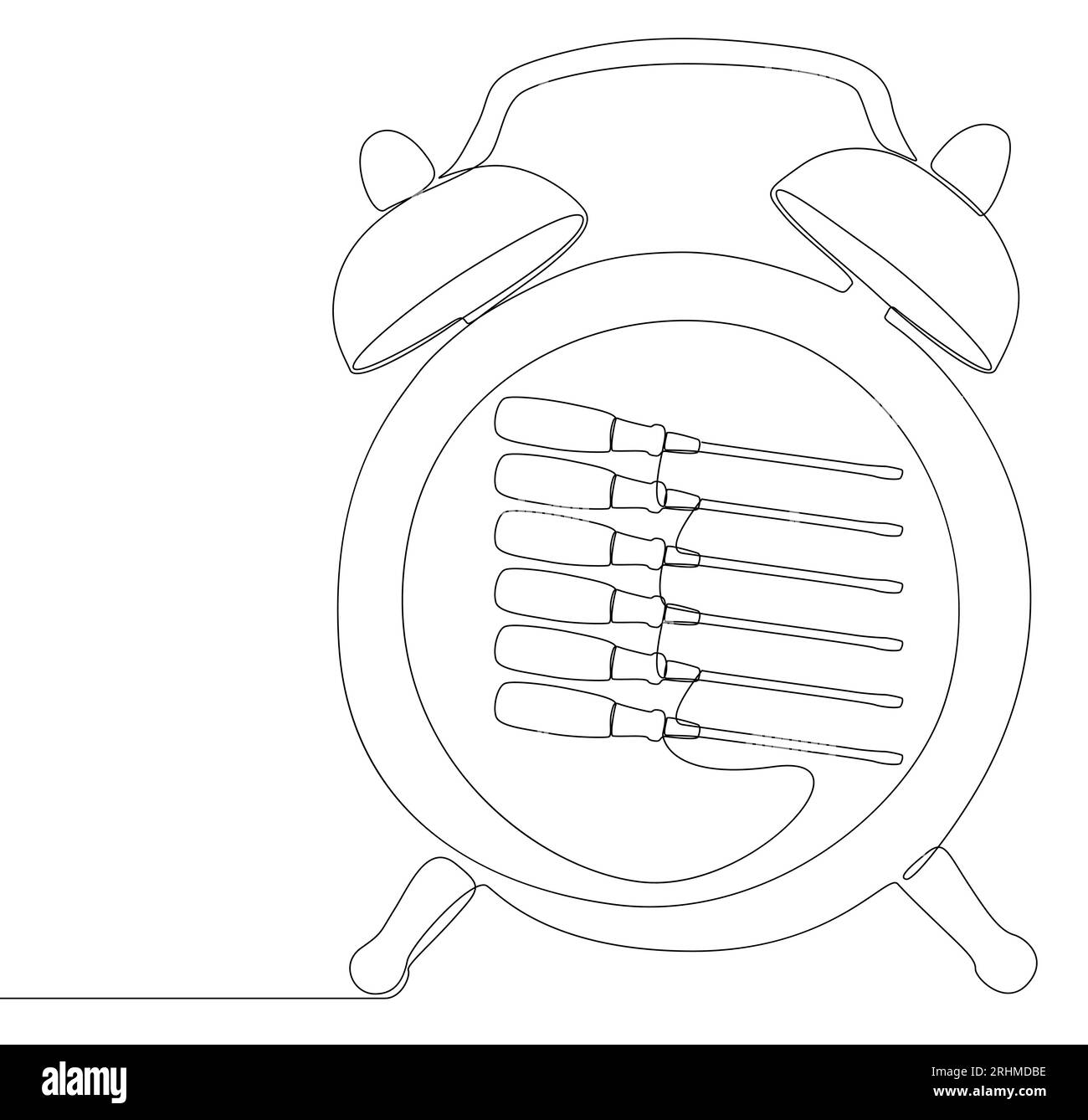 One continuous line of alarm clock with Screwdriver. Thin Line ...