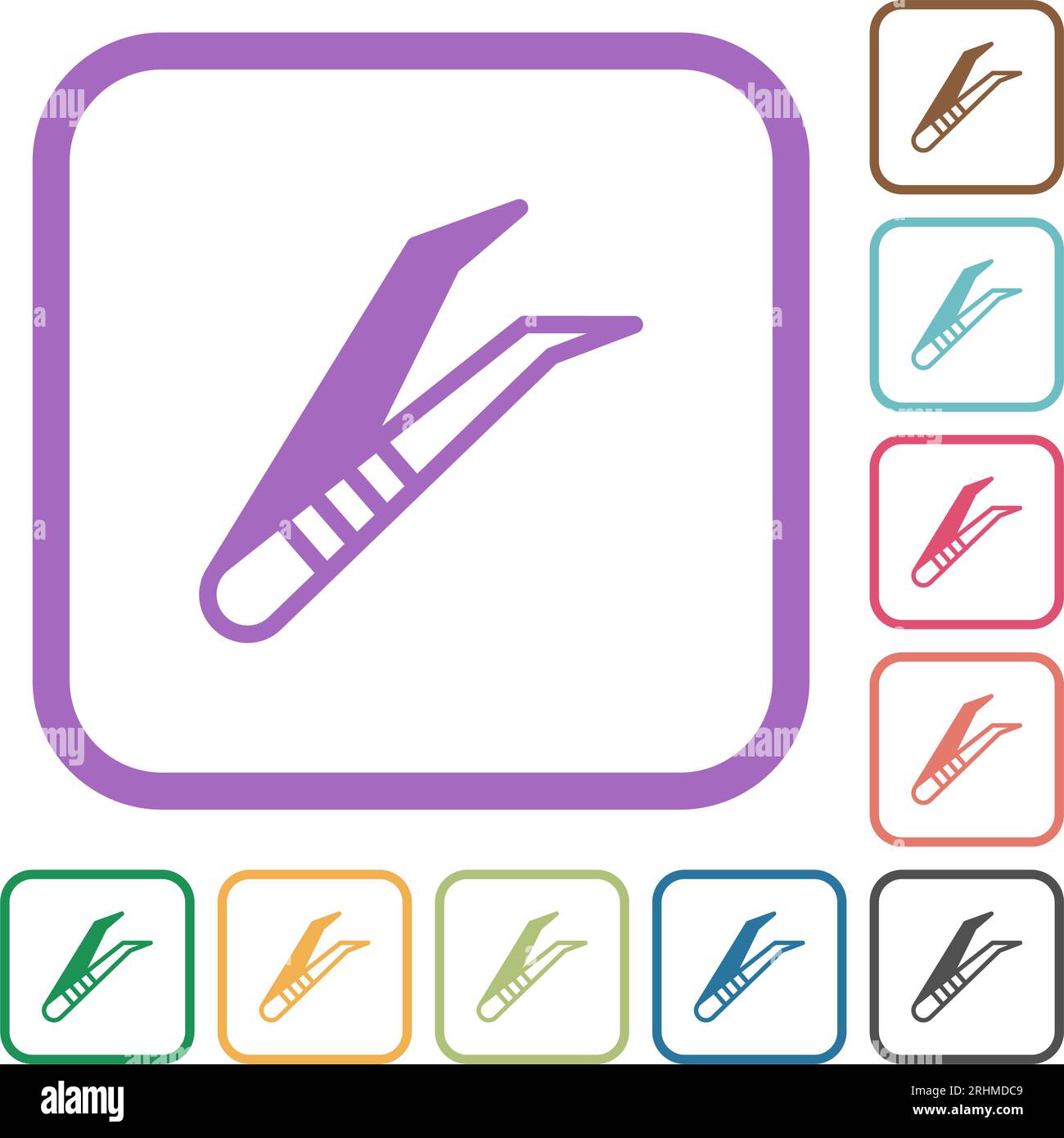 Medical tweezers simple icons in color rounded square frames on white ...
