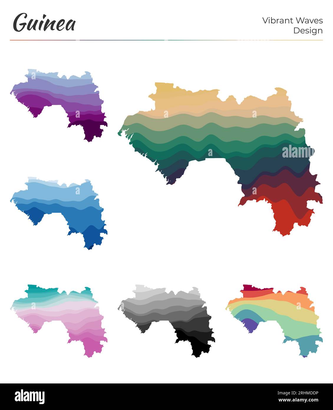 Set of vector maps of Guinea. Vibrant waves design. Bright map of ...