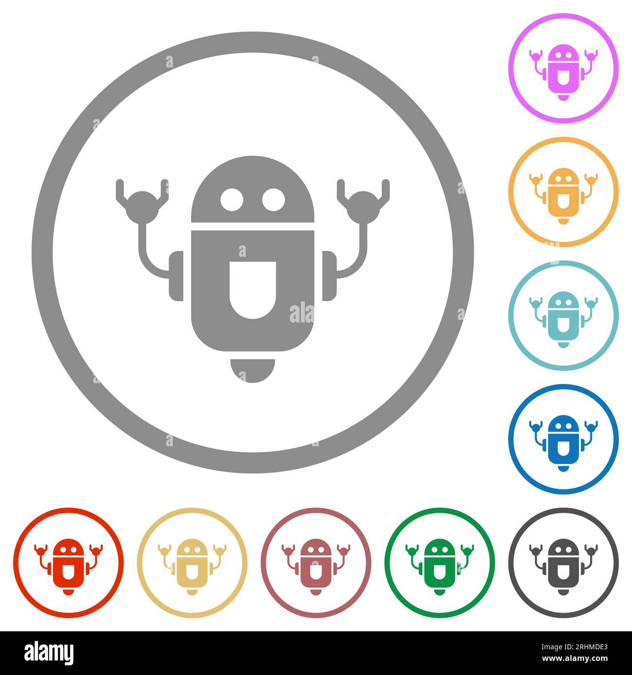 Rolling robot flat color icons in round outlines on white background ...