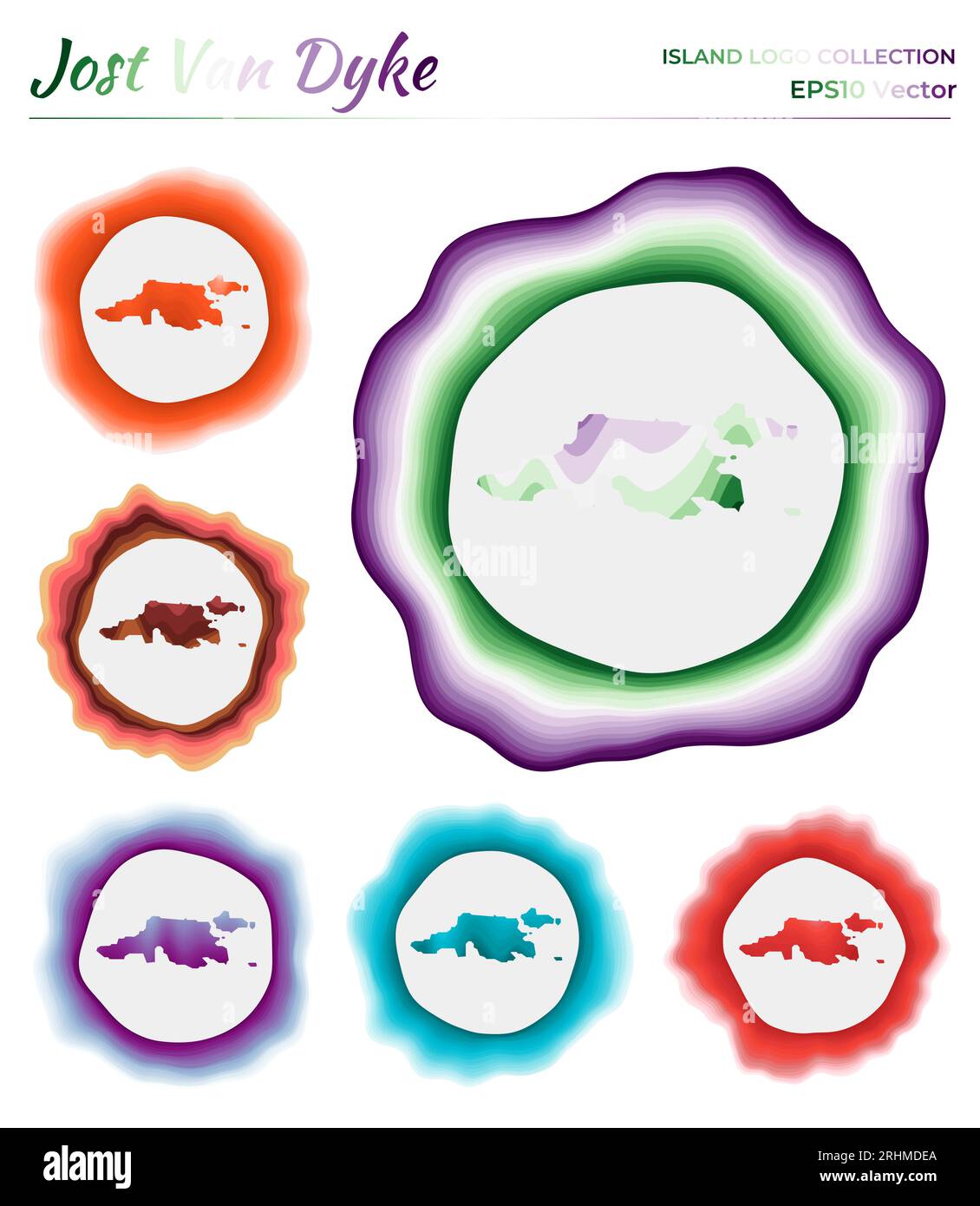Jost Van Dyke logo collection. Colorful badge of the island. Layers ...