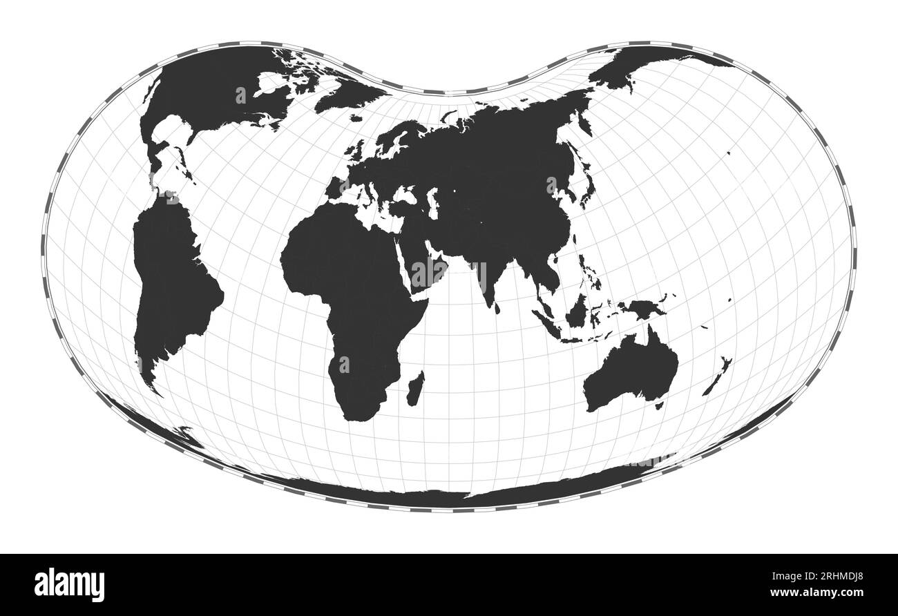 Vector world map. Hill eucyclic projection. Plain world geographical ...