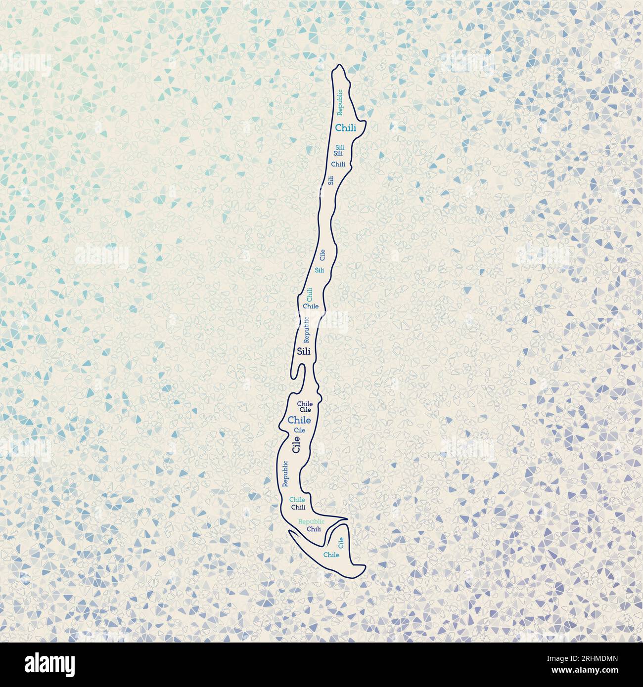 Chile shape with country names word cloud in multiple languages. Chile ...