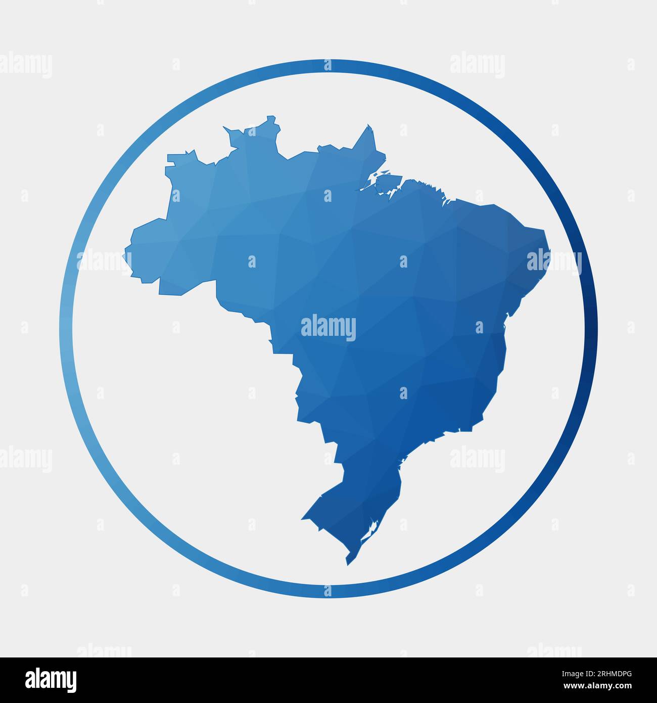 Brazil icon. Polygonal map of the country in gradient ring. Round low ...