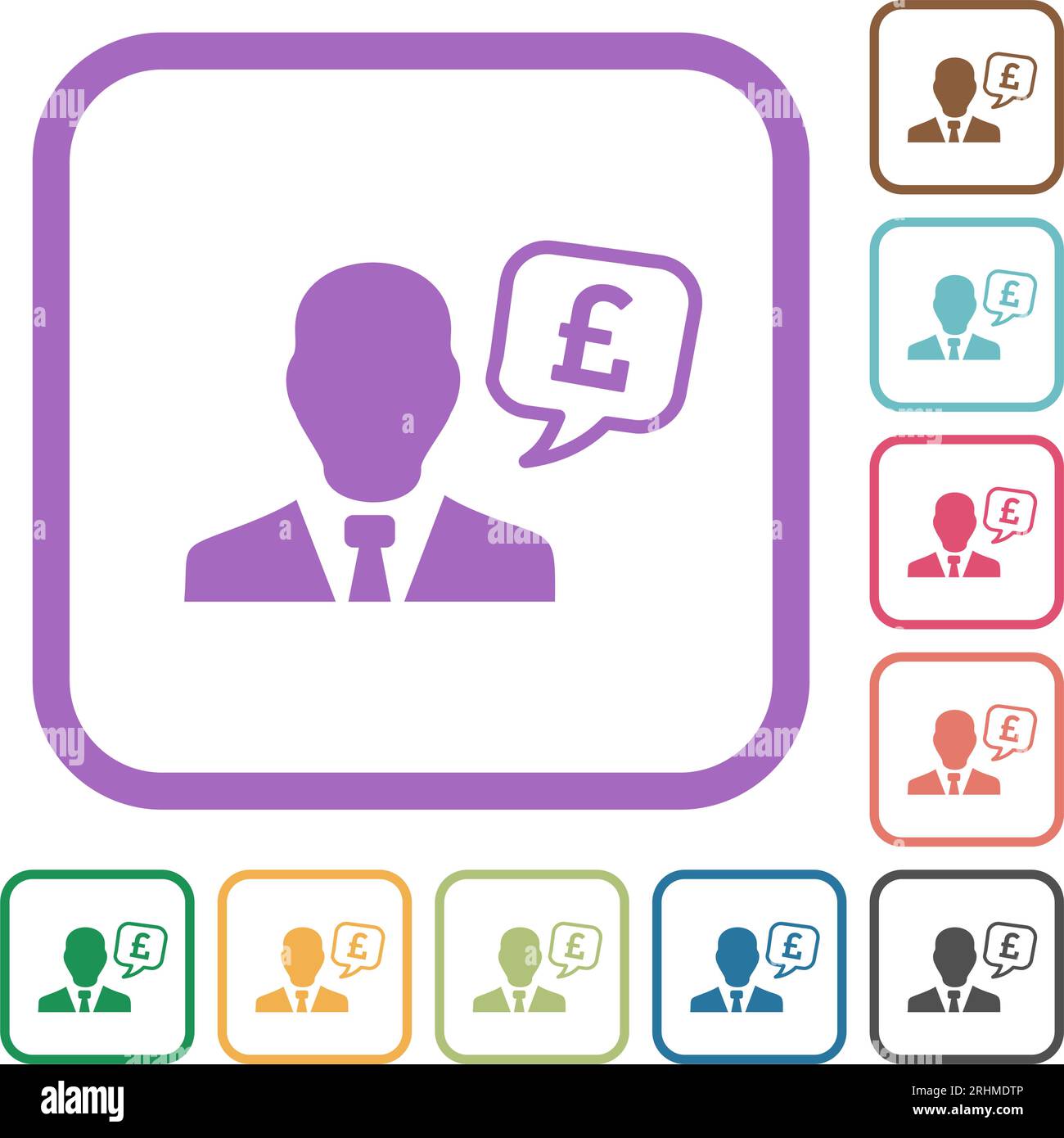 English Pound financial advisor simple icons in color rounded square frames on white background ...