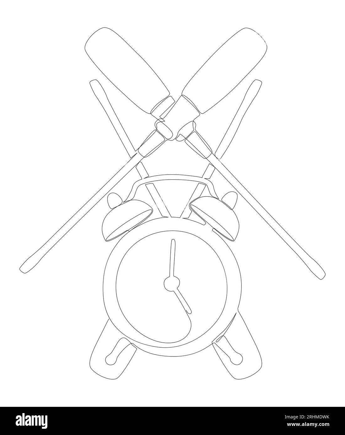 One continuous line of alarm clock with Screwdriver. Thin Line Illustration vector concept ...