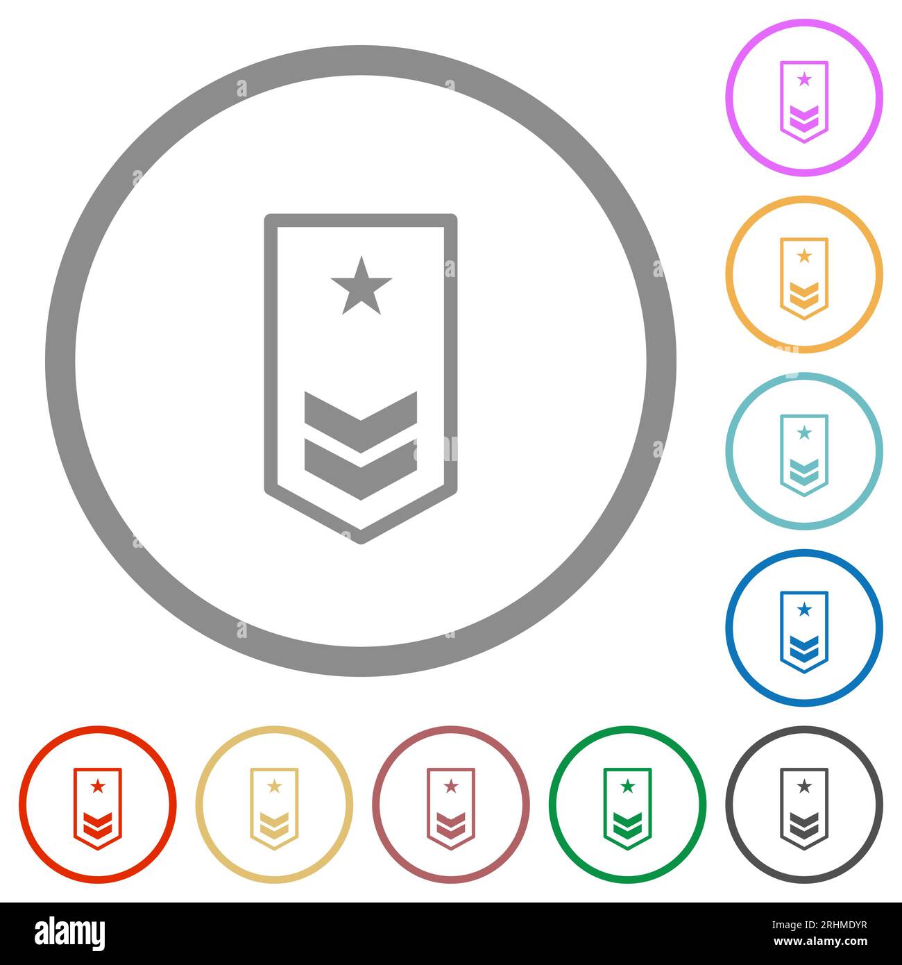 Military insignia with two chevrons and one star flat color icons in ...