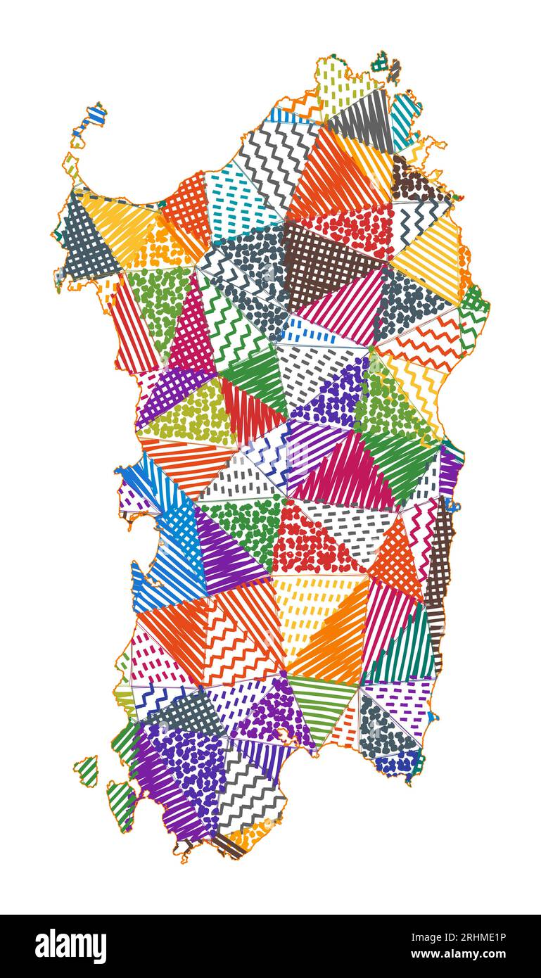 Kid style map of Sardinia. Hand drawn polygons in the shape of Sardinia ...