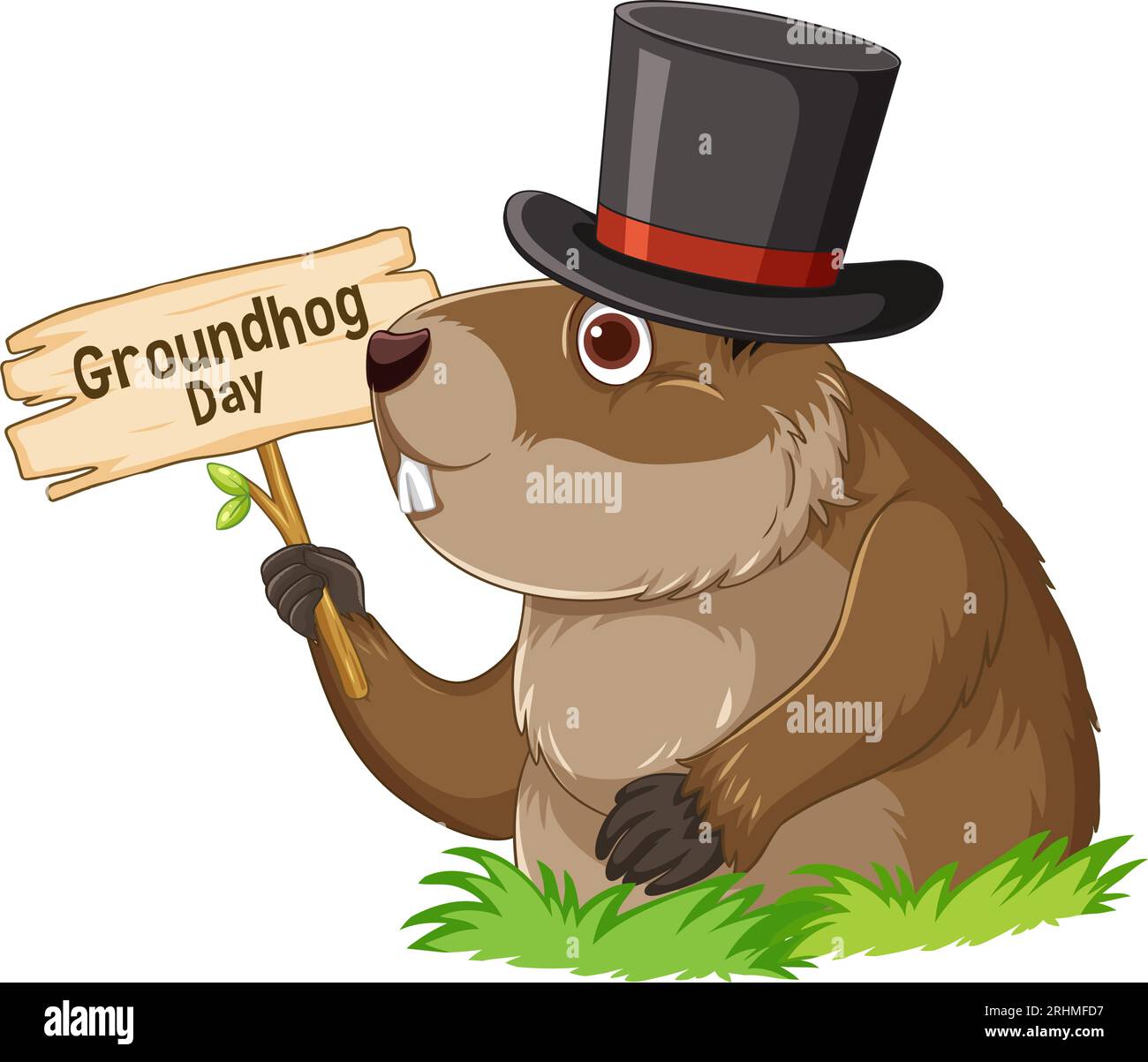 A cute groundhog cartoon with a festive Groundhog Day banner Stock ...