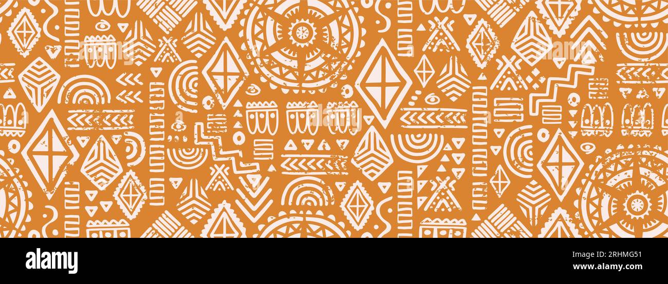 Retro african culture seamless pattern, ancient texture drawing ...