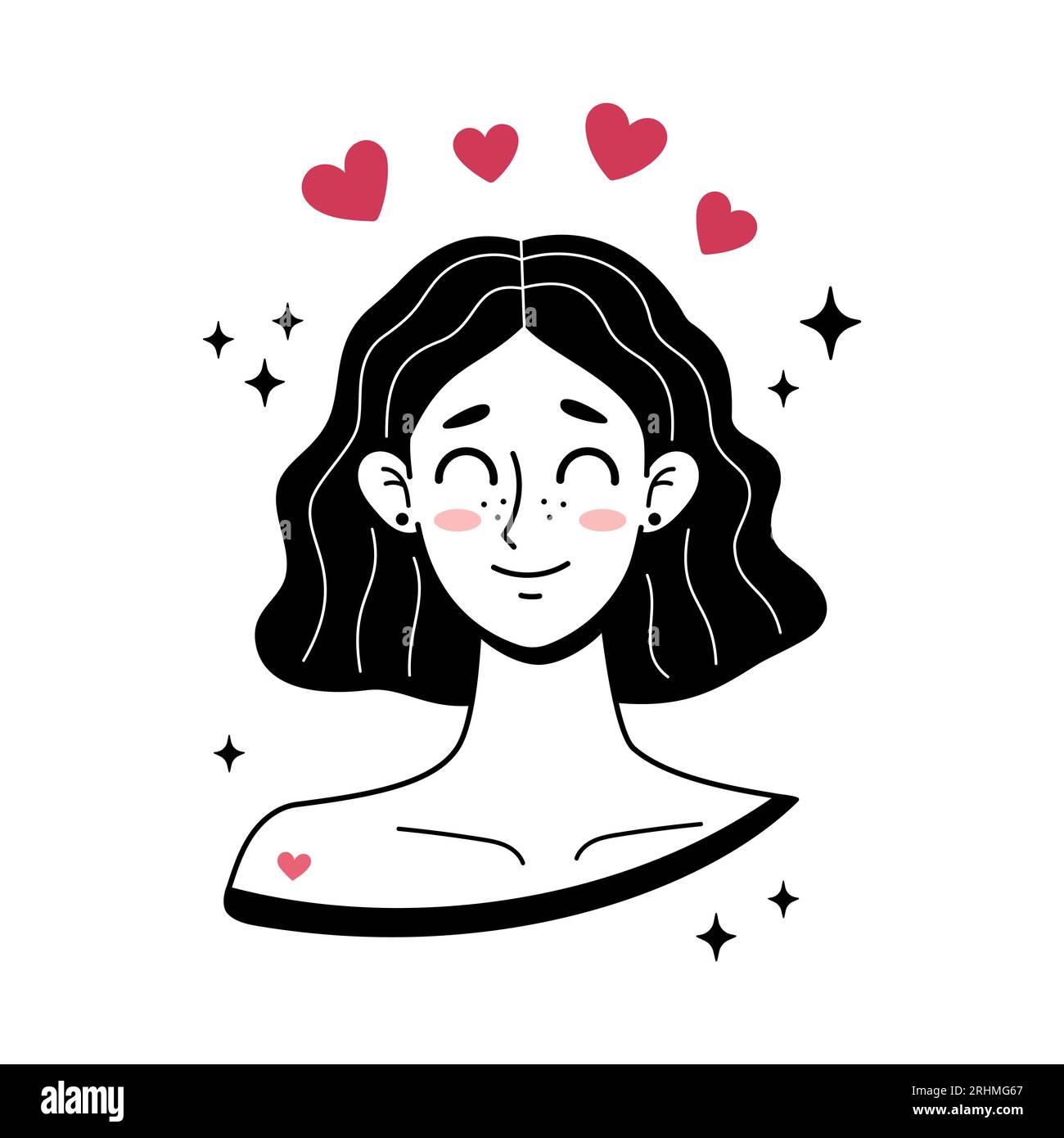 Girl character fall in love. Doodle style. Hand drawn simple vector ...