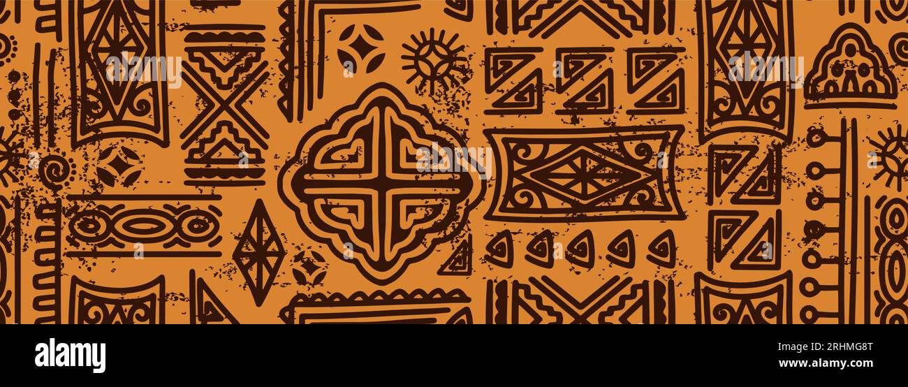 African symbols seamless pattern, Tribal ethnic drawing. Hand drawn ...