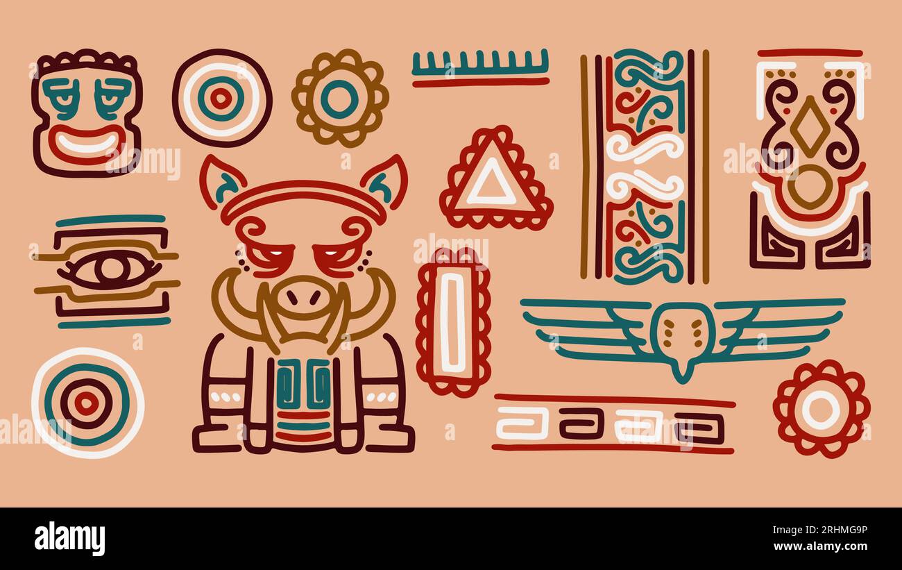 Ethnic doodle object set, african traditional boho elements. Vector ...