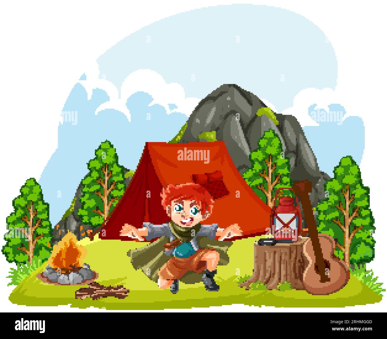Tent Camp Scene with Boy Character illustration Stock Vector Image ...