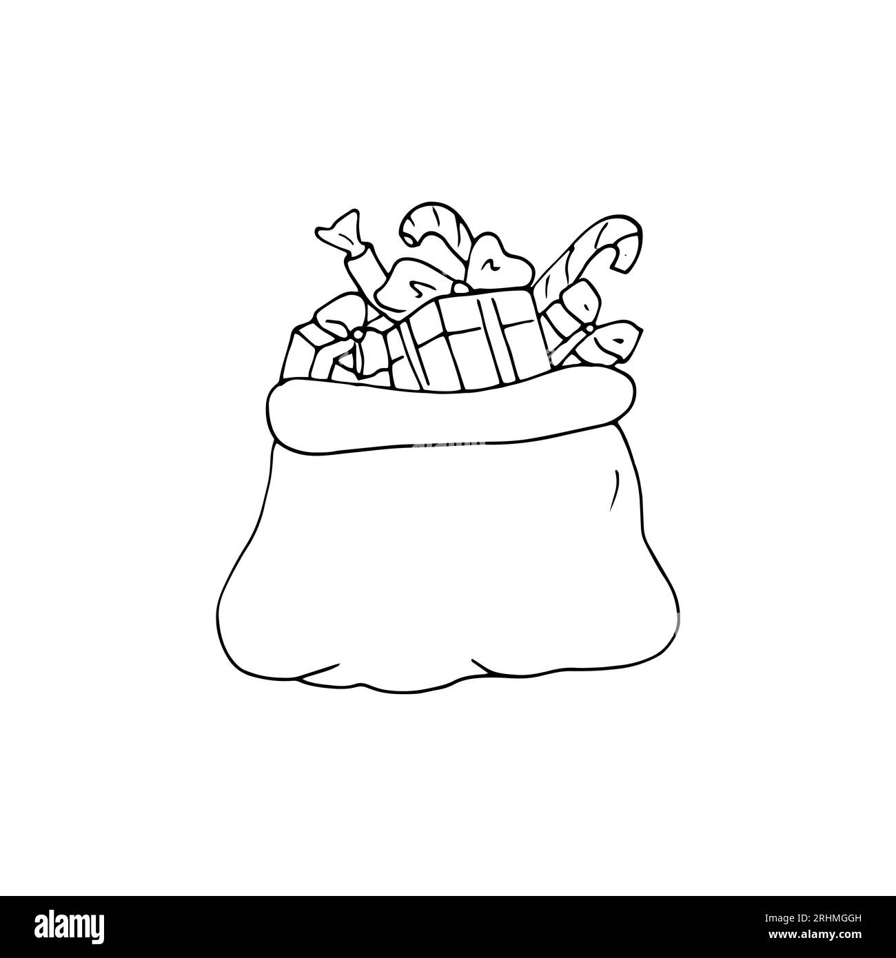 Hand drawn Santa's Christmas bag full of gifts nd present. Christmas ...