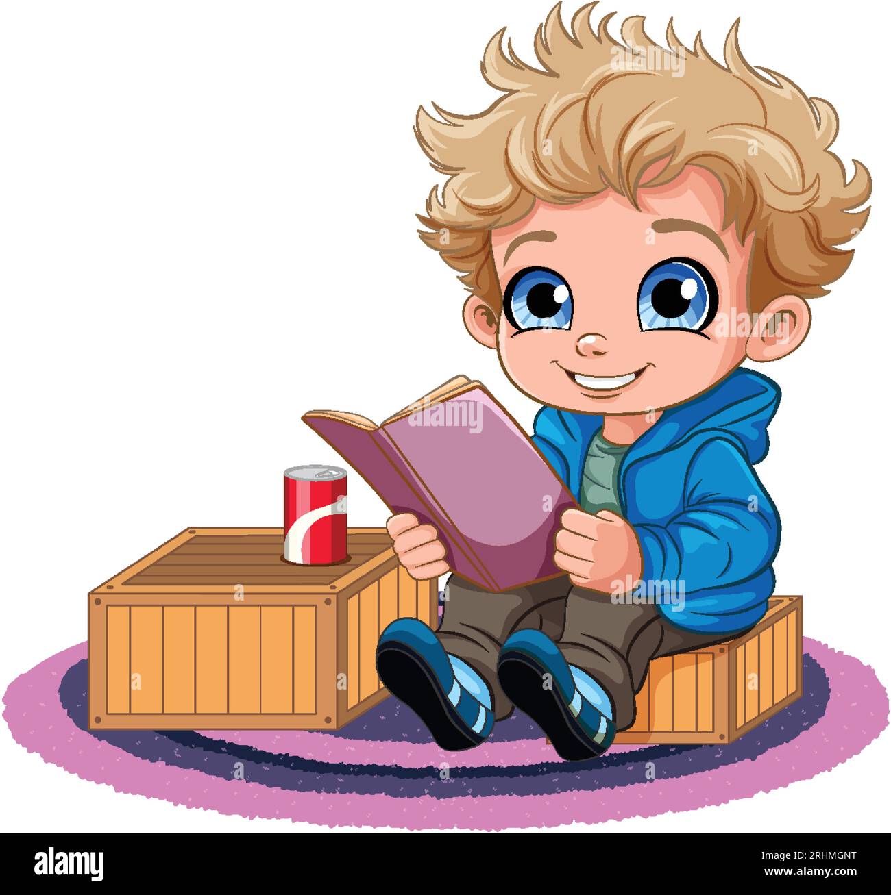 Cute Boy Reading Book Cartoon Character illustration Stock Vector Image ...