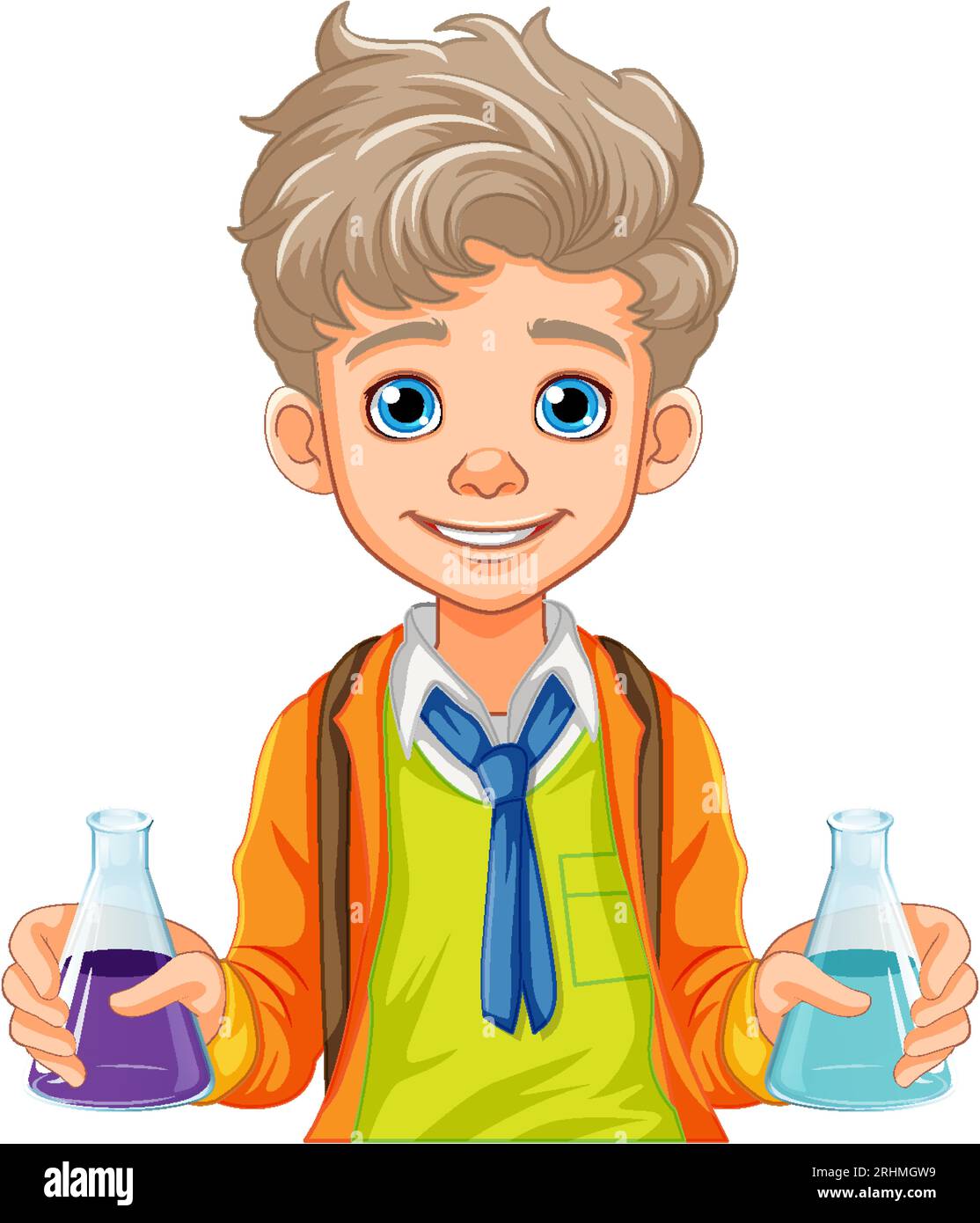 Male student cartoon holding conical flask on science class experiment ...
