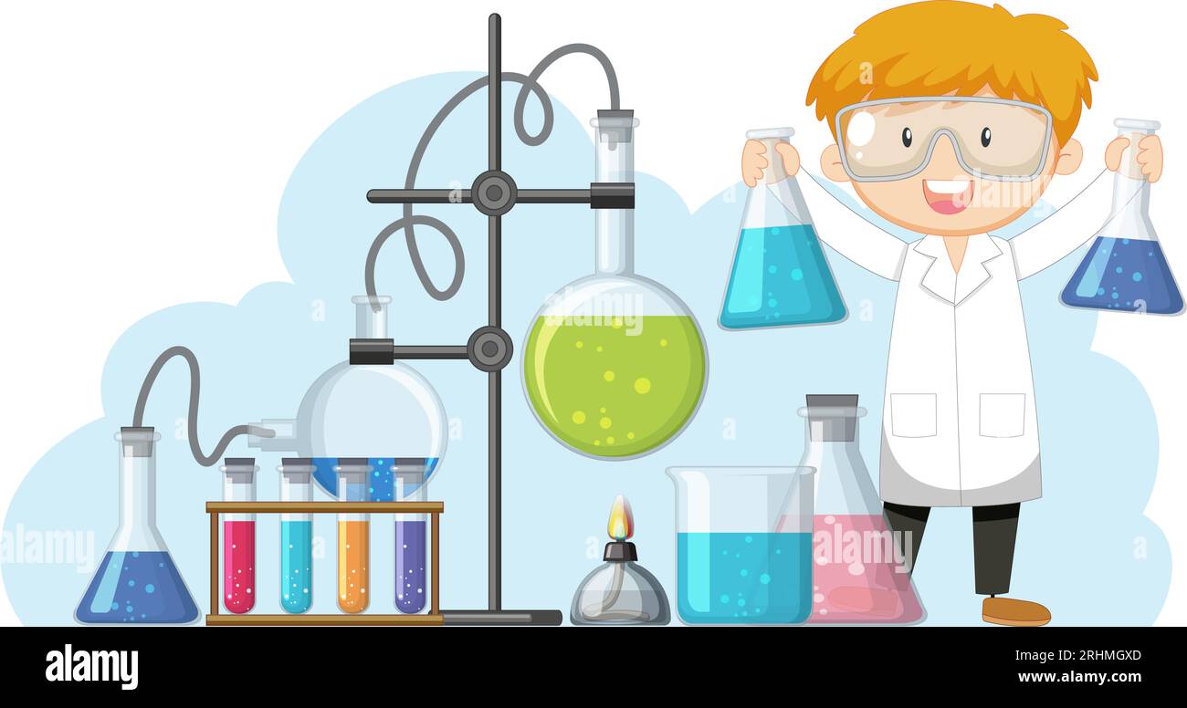 Adorable scientist wearing lab gown with experiment tools Stock Vector ...