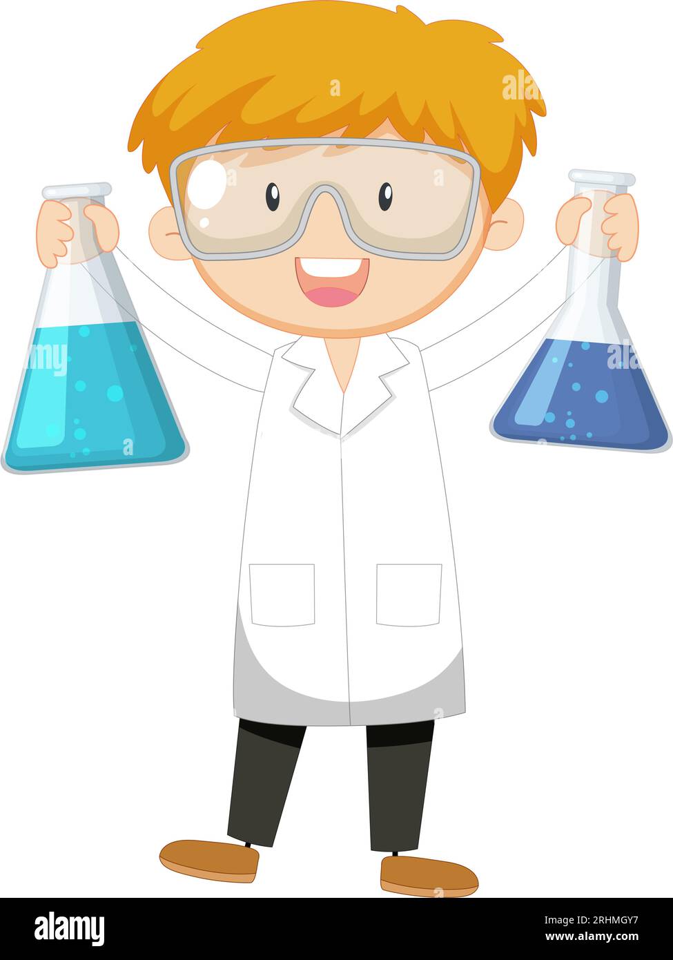 Adorable scientist holding flask in doodle-style illustration Stock ...