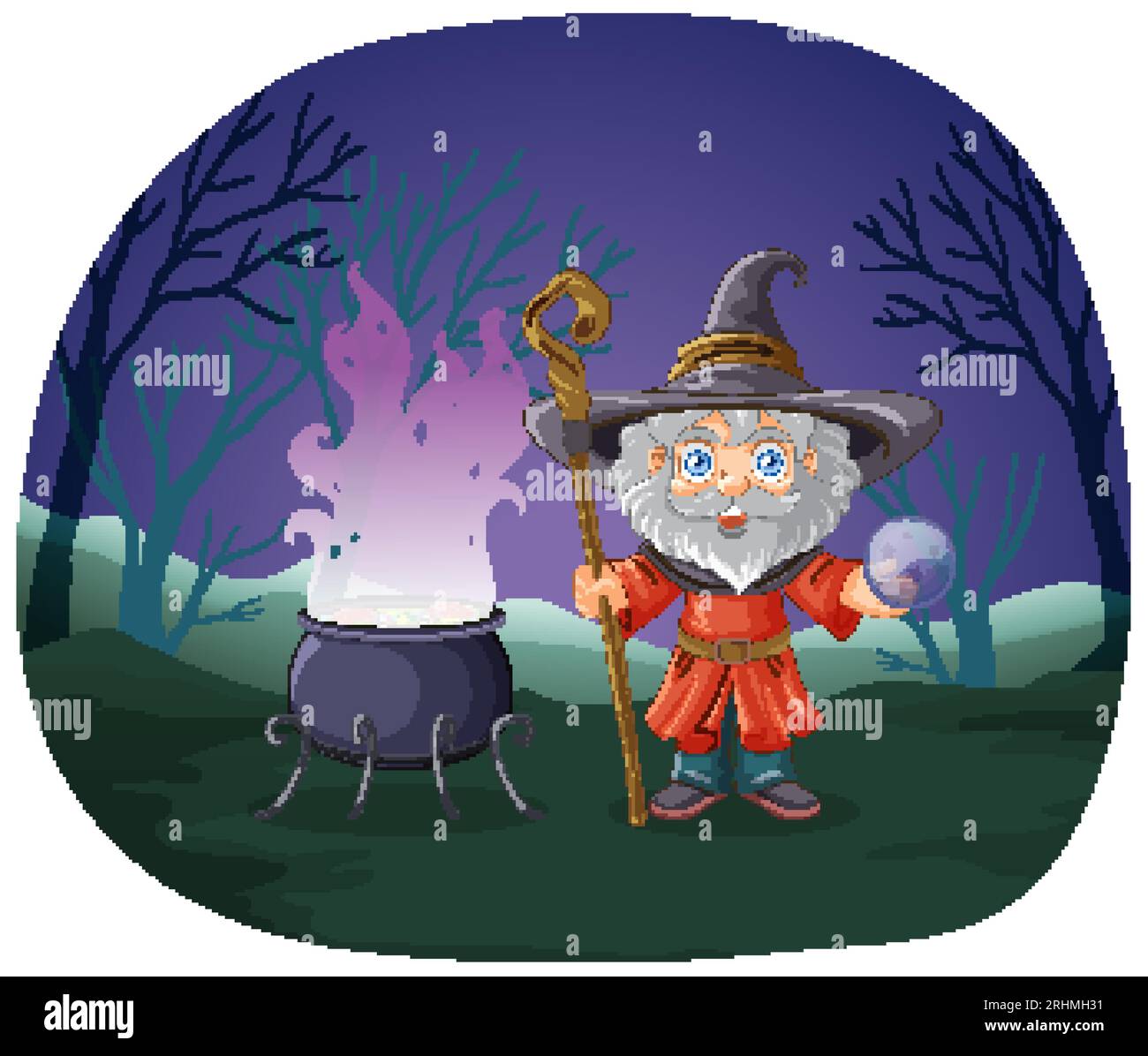 Wizard Cartoon Character with Potion Cauldron illustration Stock Vector ...