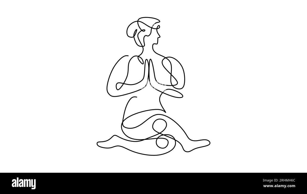 Yoga woman continuous line drawing, minimal sketch hand drawn of girl ...