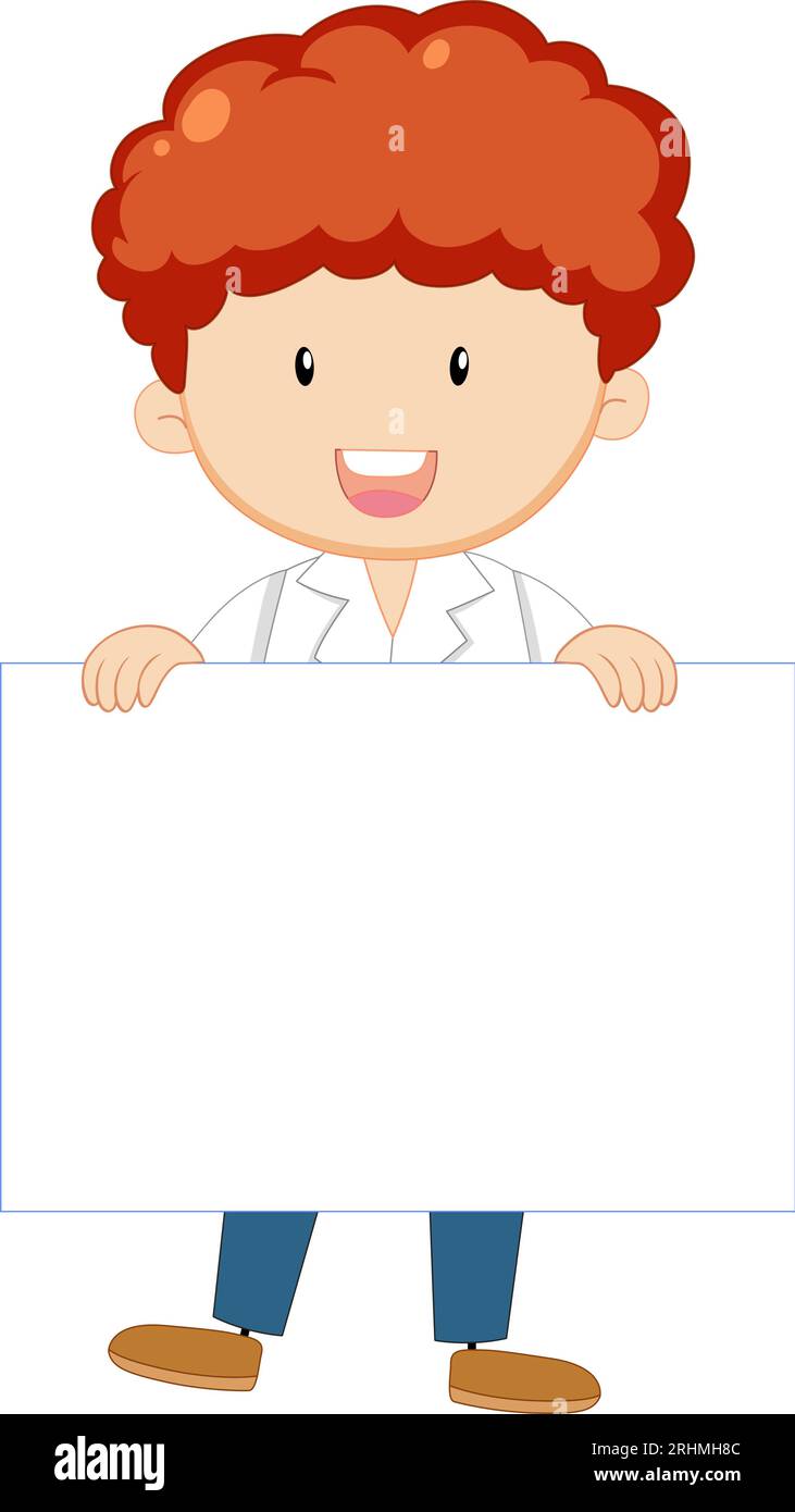 Vector illustration of a cute male scientist holding a blank banner for ...