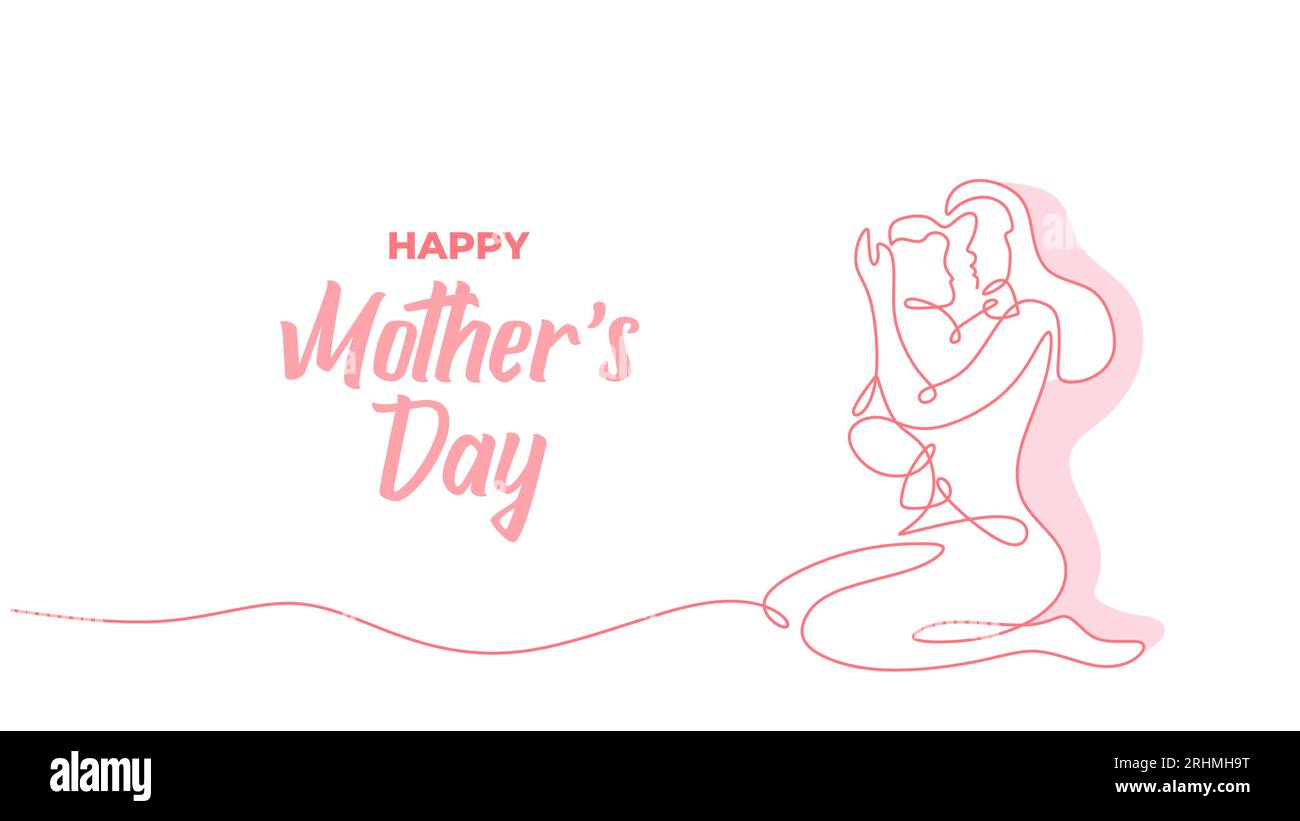 Mothers day banner vector card. Continuous one line art drawing. Mother ...