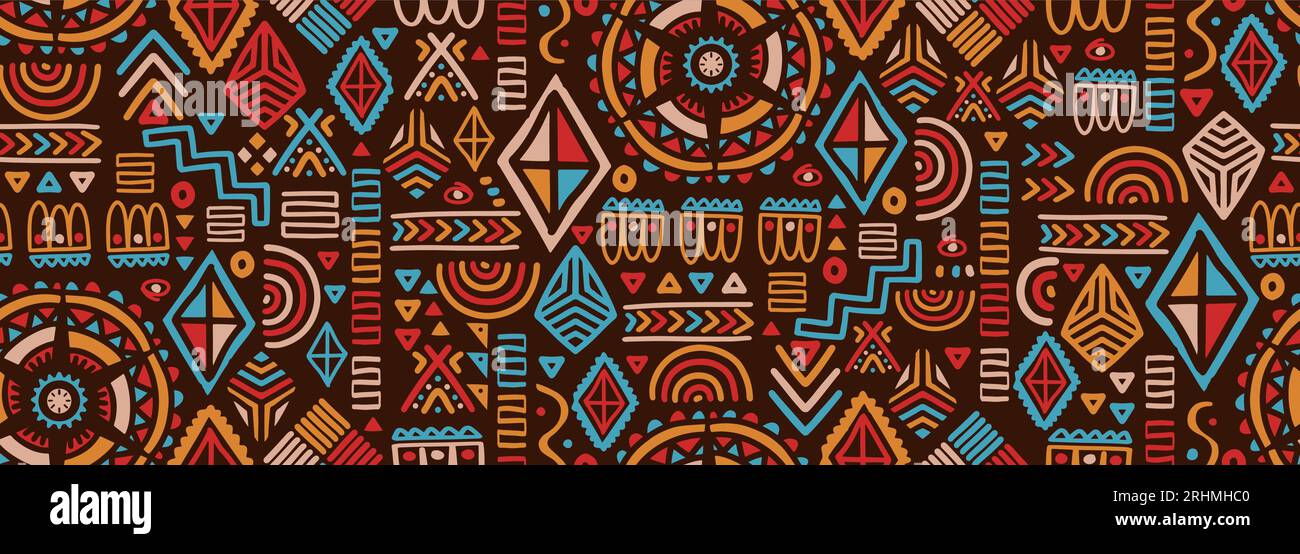 African tribal seamless pattern drawing, Doodle elements symbol, ethnic ...