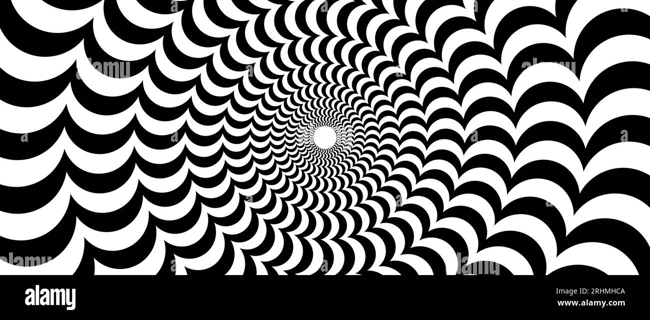 Radial optical illusion background. Black and white abstract semi ...