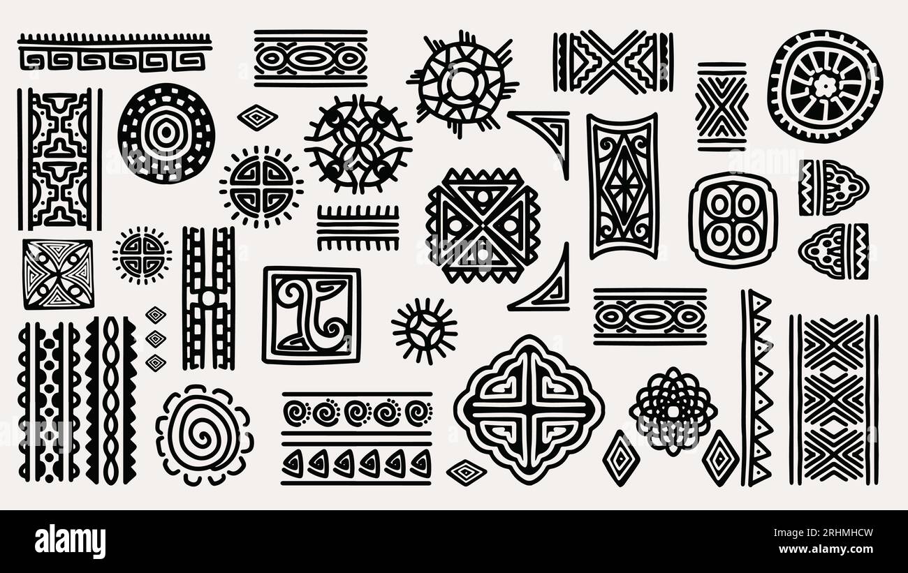Tribal hand drawn motif set. Vector illustration objects. Abstract ...