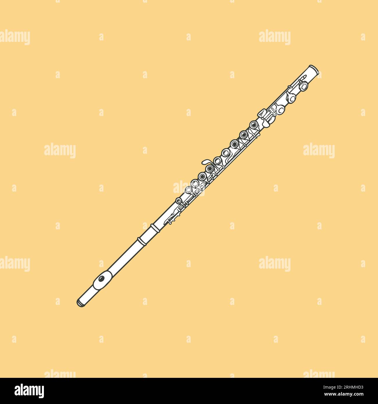 Hand-Drawn Flute Instrument Doodle Vector Illustration in Black and ...