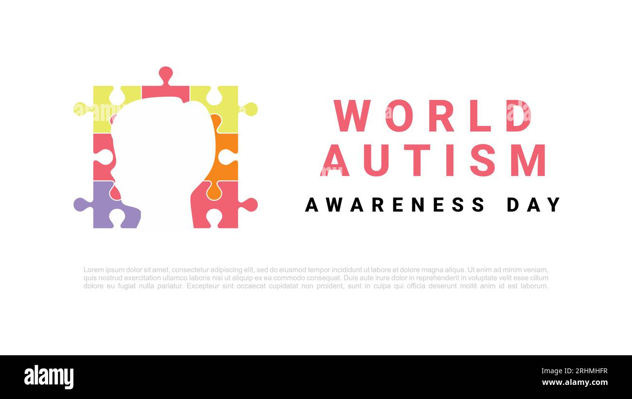 World autism day with head and puzzle background banner isolated on ...