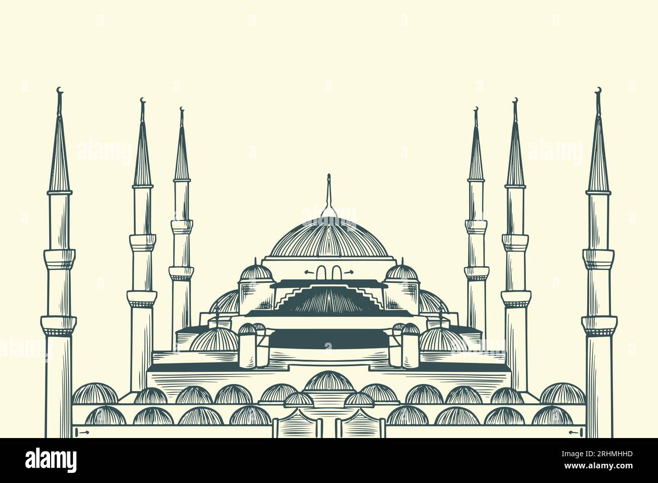 Hand drawing sketch islamic building of Sultan Ahmed the blue mosque ...