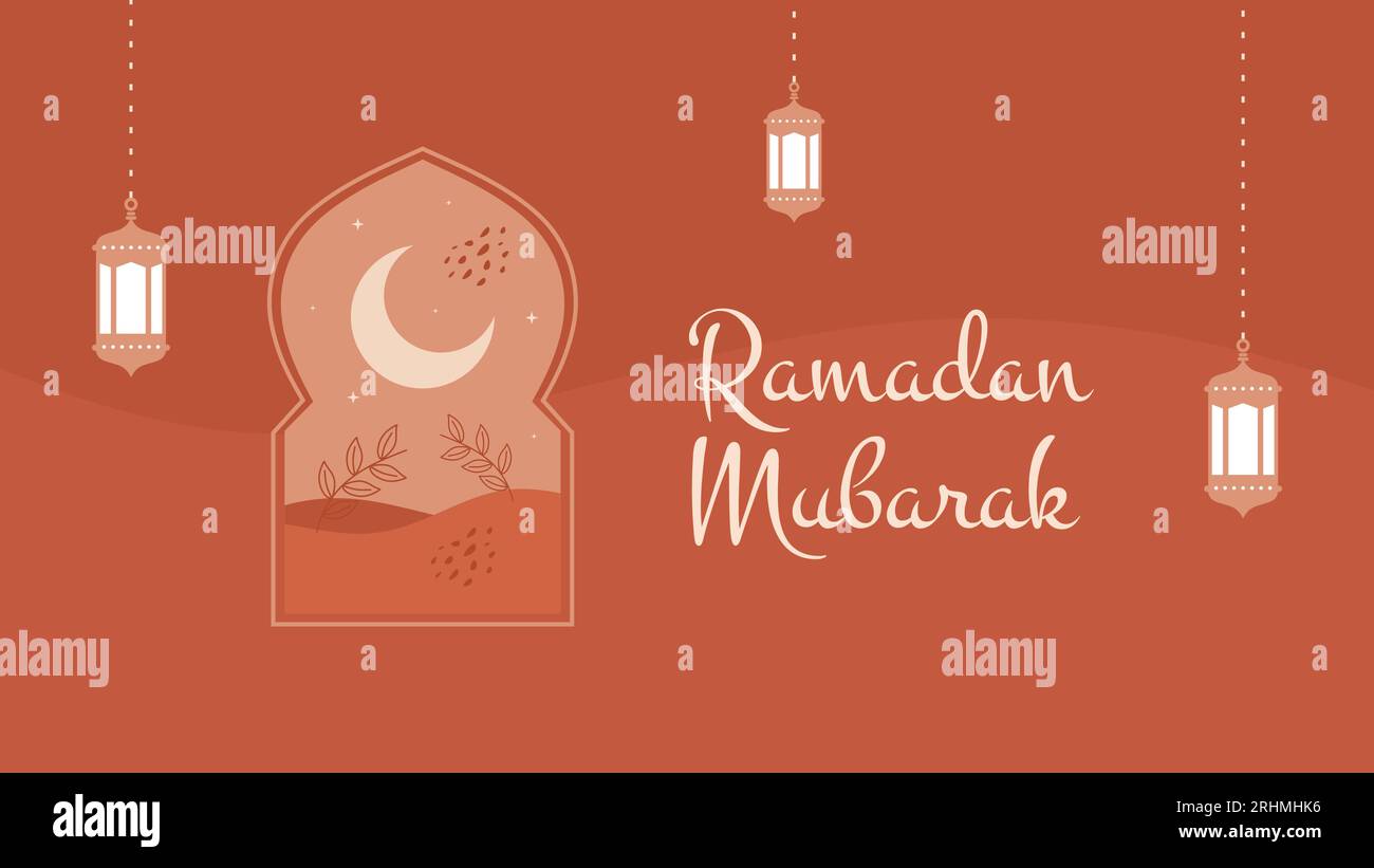 Ramadan mubarak banner background with window, moon and lanterns Stock ...