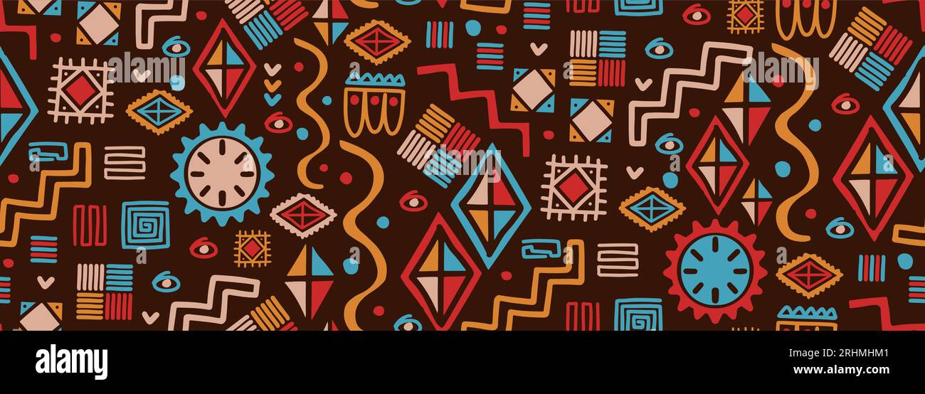 African tribal seamless pattern drawing, Doodle elements symbol, ethnic ...