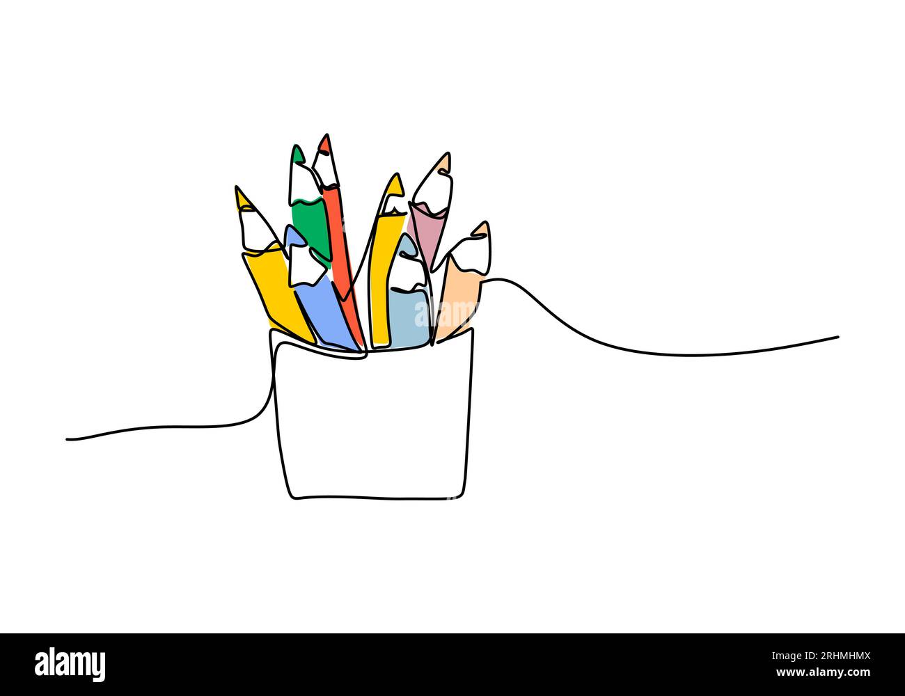 Pencil - School education object, one line drawing continuous design ...