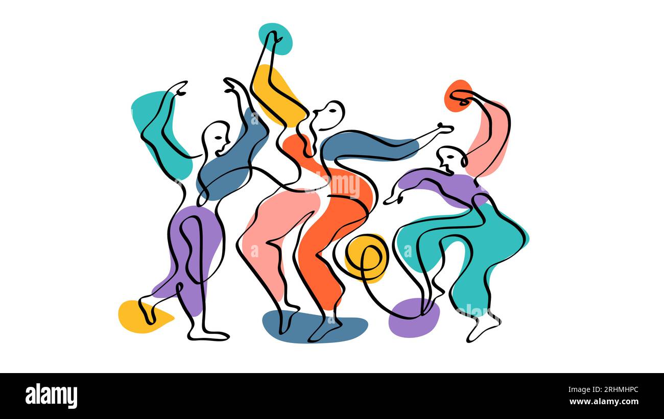 three picasso dancers one line drawing with colors, minimalist abstract ...