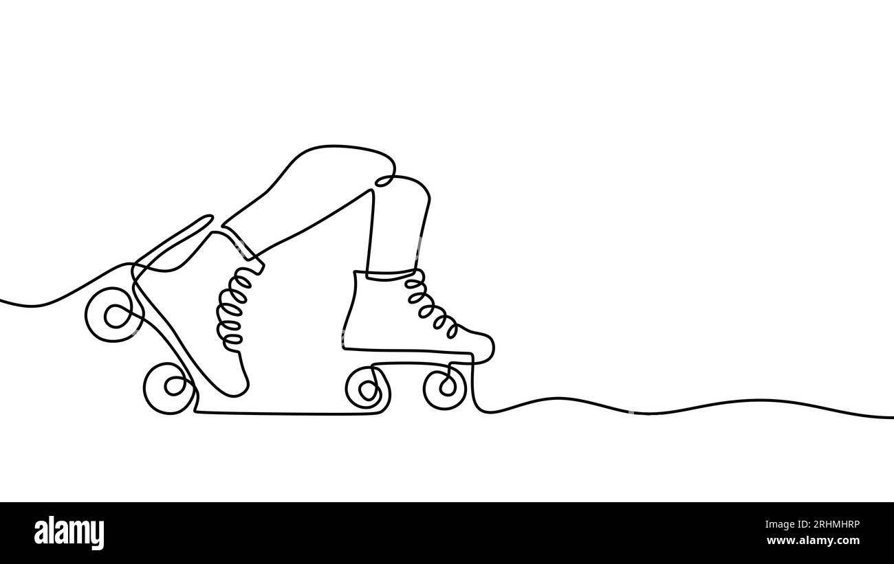 Roller shoes one line drawing, continuous hand drawn sport theme ...
