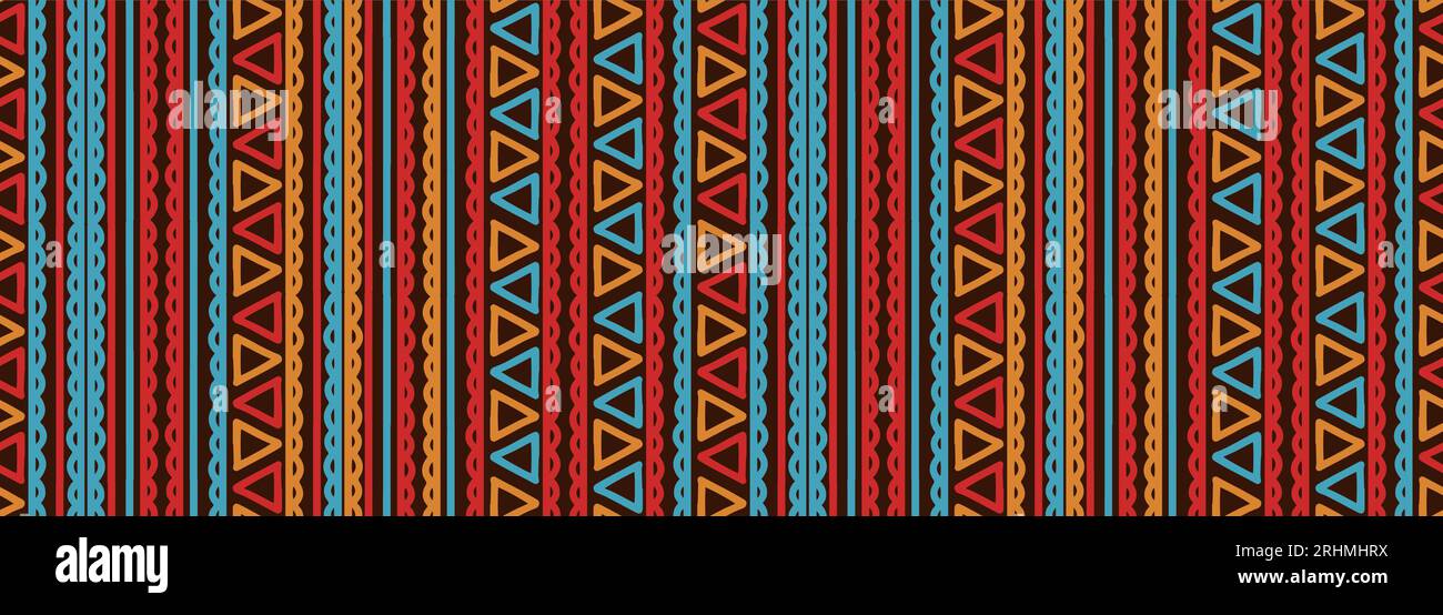 Stripes triangle pattern, tribal hand drawn repeat geometric, colorful ...