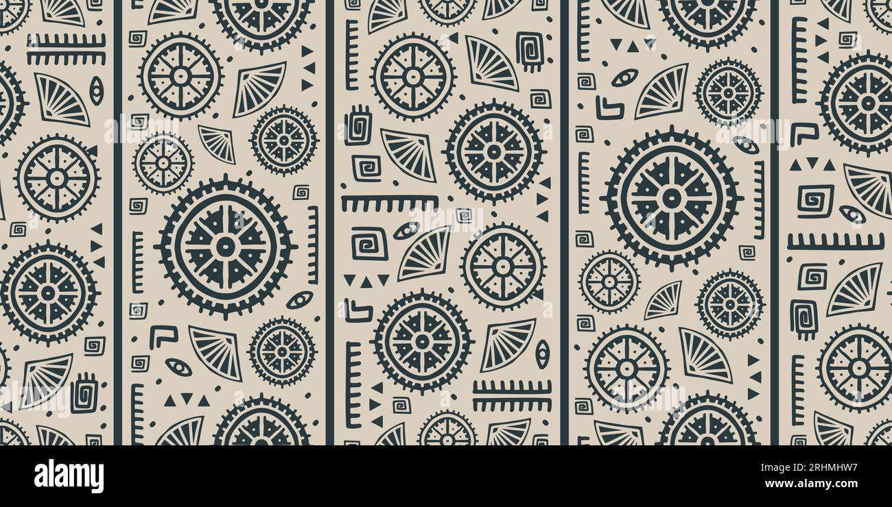 Drawing pattern abstract African tribal geometric shapes, ancient ethnic traditional symbols and ...